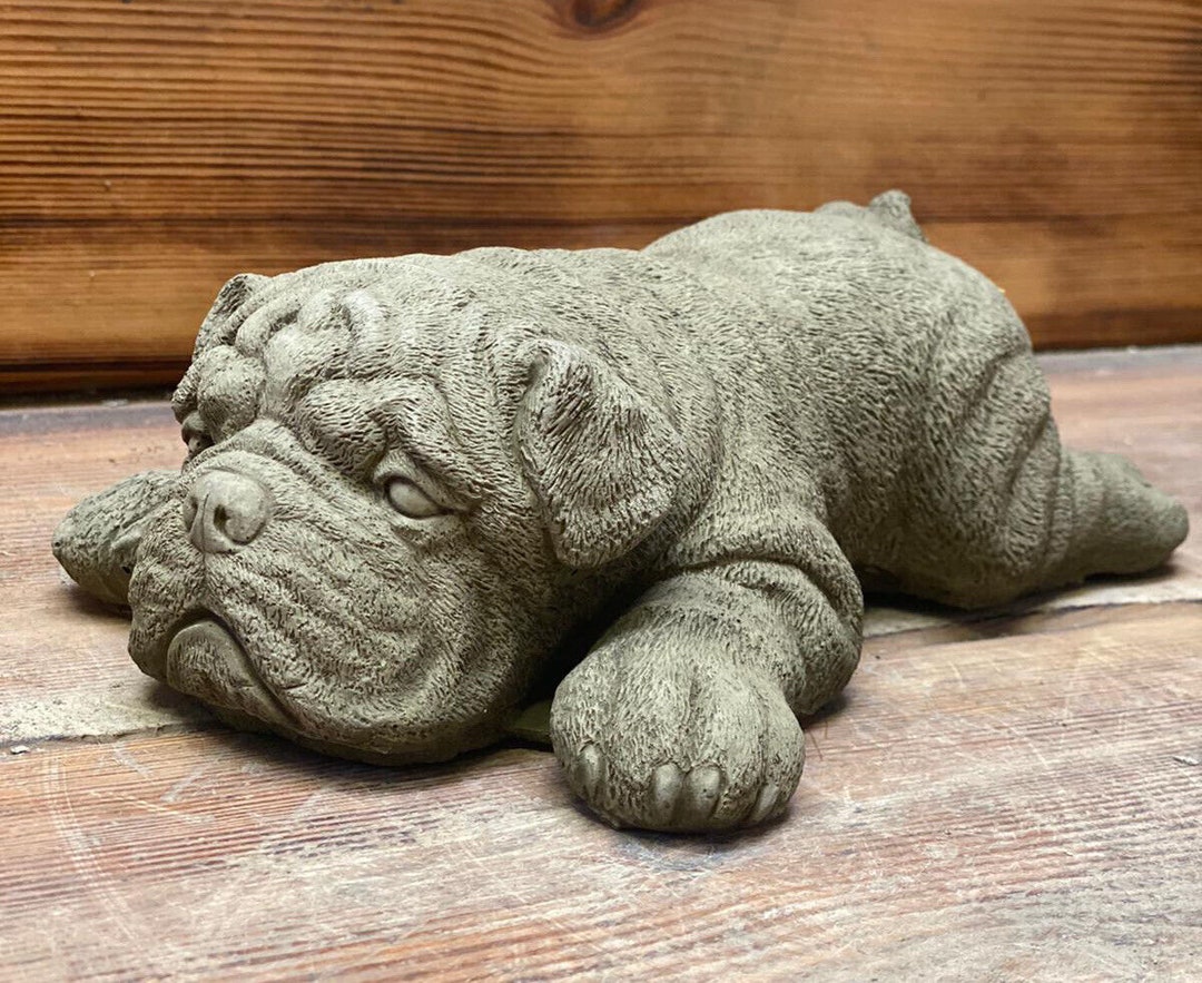 Stone Garden Laying Sleeping Bulldog Statue Ornament - Etsy