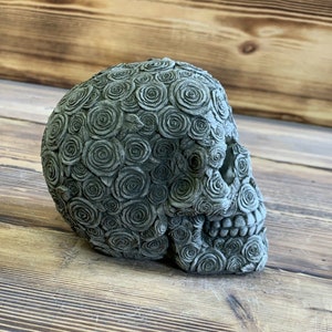 Stone Garden Full Rose Skull Gothic Human Head Ornament Statue - Etsy