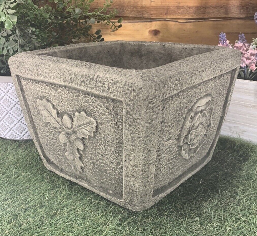 Stone Garden Stone Acorn Rose Square Plant Pot Planter Ornament - Etsy UK