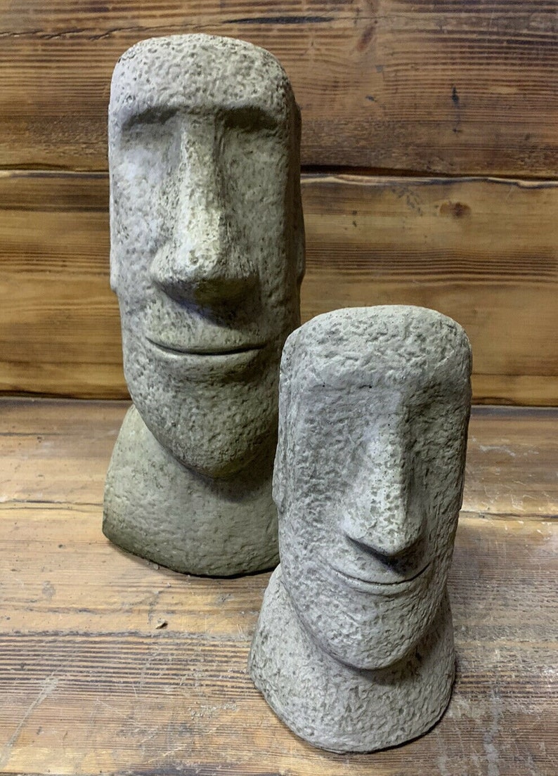 Stone Garden Pair of Moai Easter Island Head Tiki Ornaments - Etsy