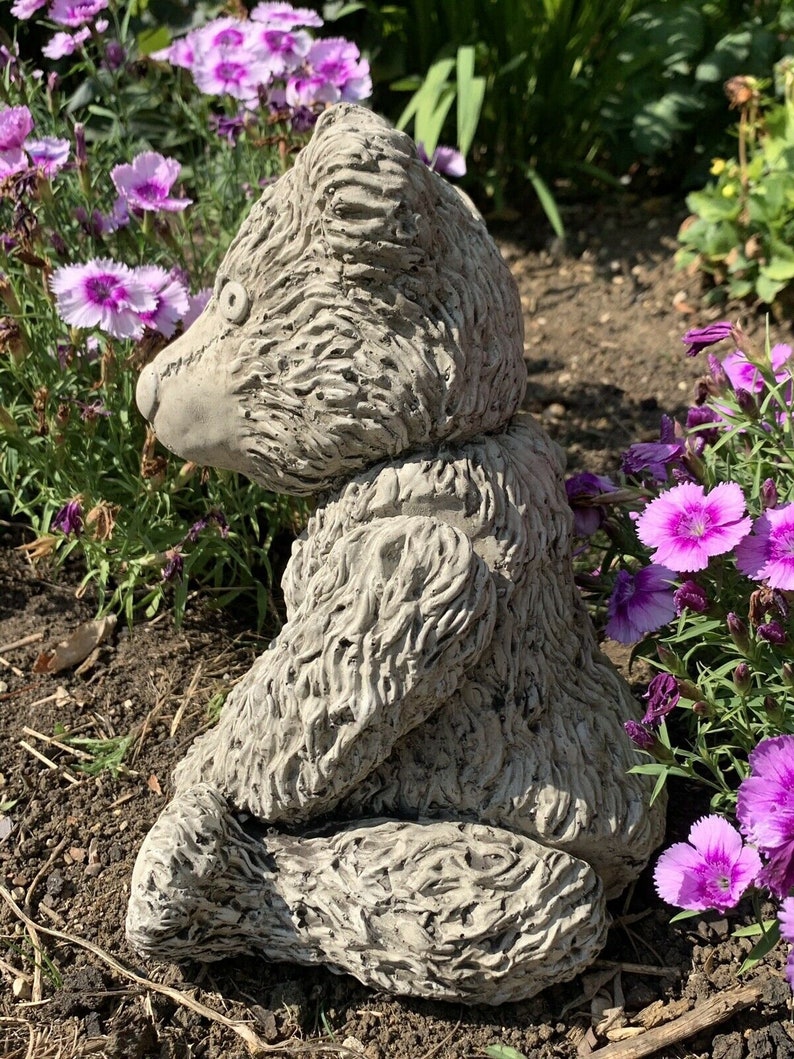 Stone Garden Cute Teddy Bear Detailed Concrete Garden Ornament - Etsy