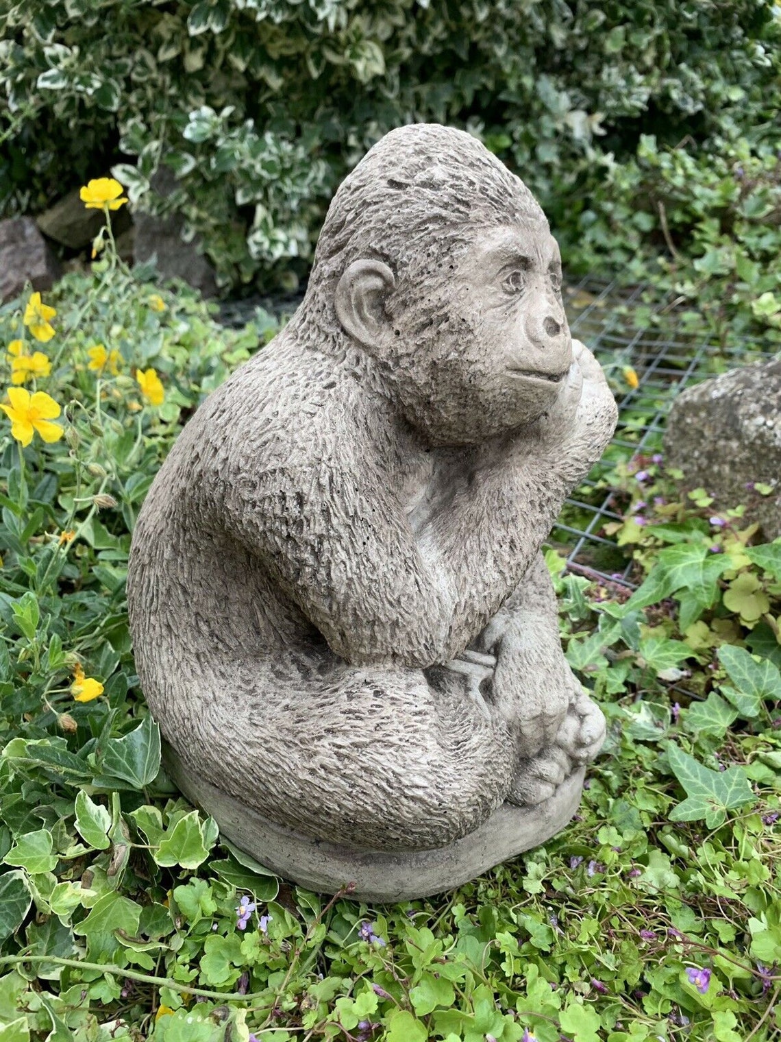 Stone Garden Silverback Gorilla Eating Bamboo Leaves Monkey | Etsy