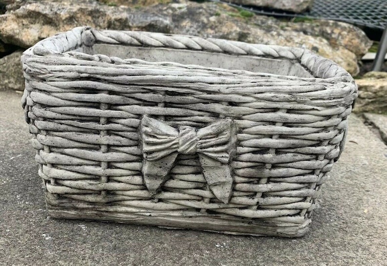 Stone Garden Wicker Basket Planter Plant Pot Ornament - Etsy