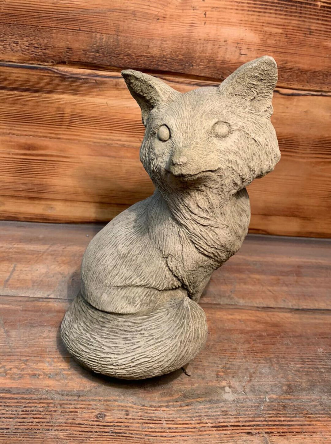 Stone Garden Cute Sitting Fox Statue Ornament - Etsy
