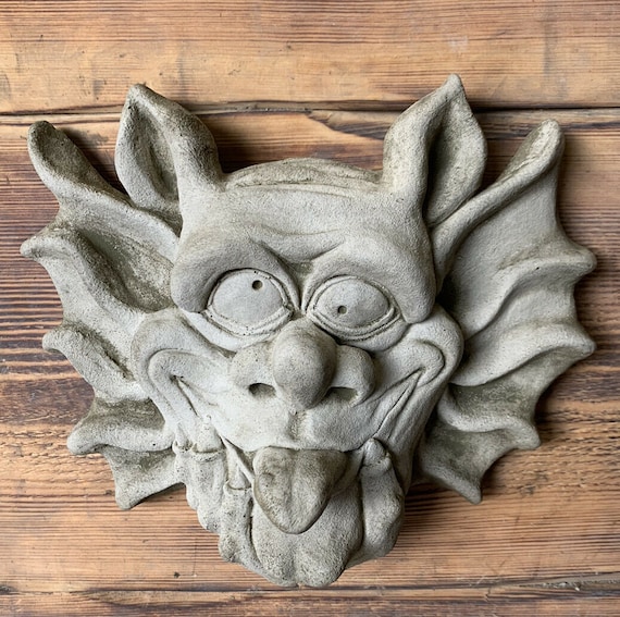 Stone Garden Large Gremlin Gargoyle Tongue Out Face Wall | Etsy