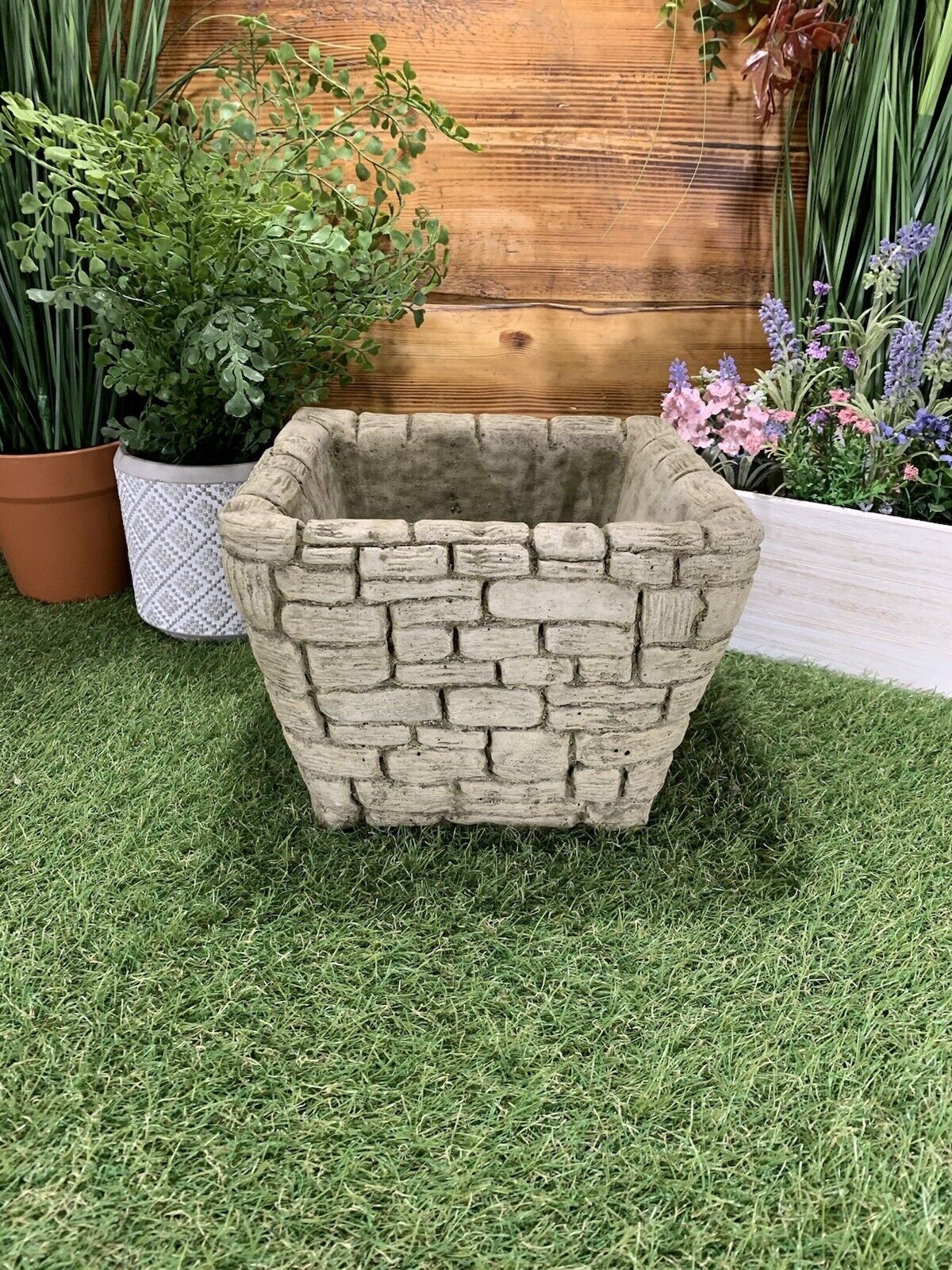 Stone Garden Stone Brick Effect Square Plant Pot Planter Ornament - Etsy UK