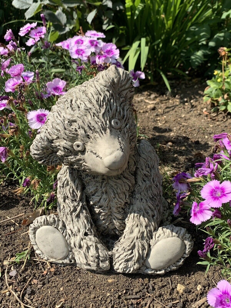 Stone Garden Cute Teddy Bear Detailed Concrete Garden Ornament - Etsy