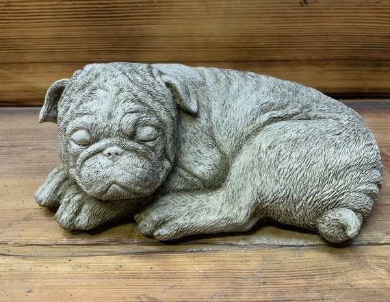 Stone Garden Cute Laying Sleeping Pug Dog Ornament Statue | Etsy