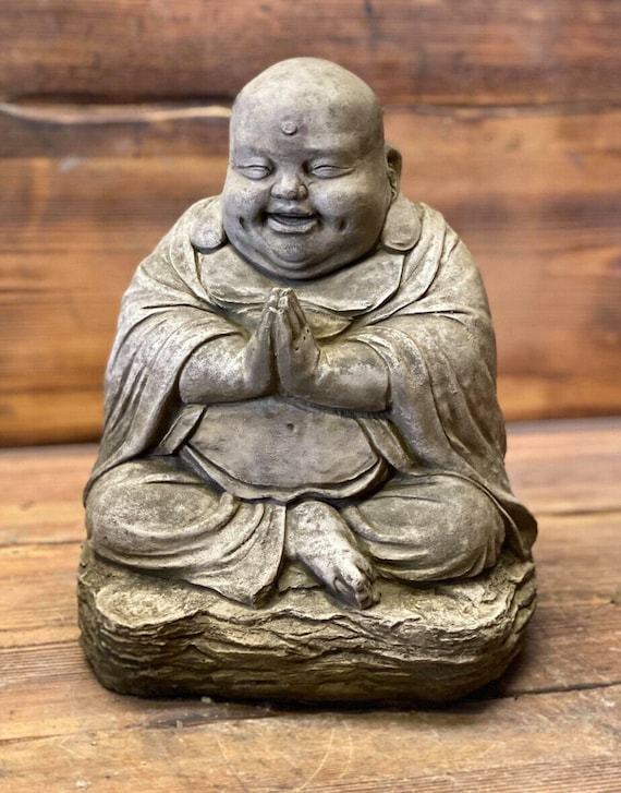 Stone Garden Large Chubby Happy Smiling Praying Buddha Buddha | Etsy