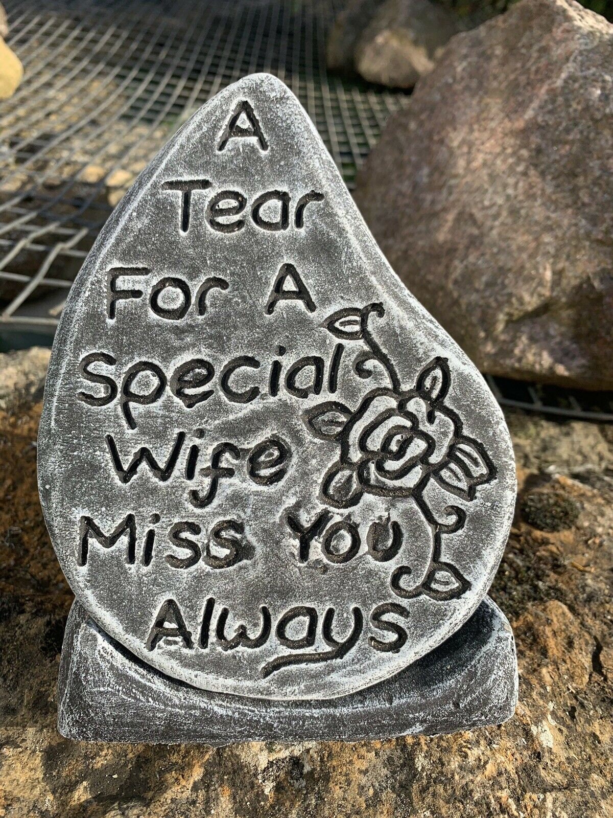 Stone Garden Special Wife Tear Drop Memorial Plaque Concrete Ornament ...
