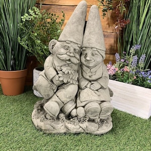 Stone Garden Stone Pair of Loving Gnomes on A Bench Gift Ornament - Etsy