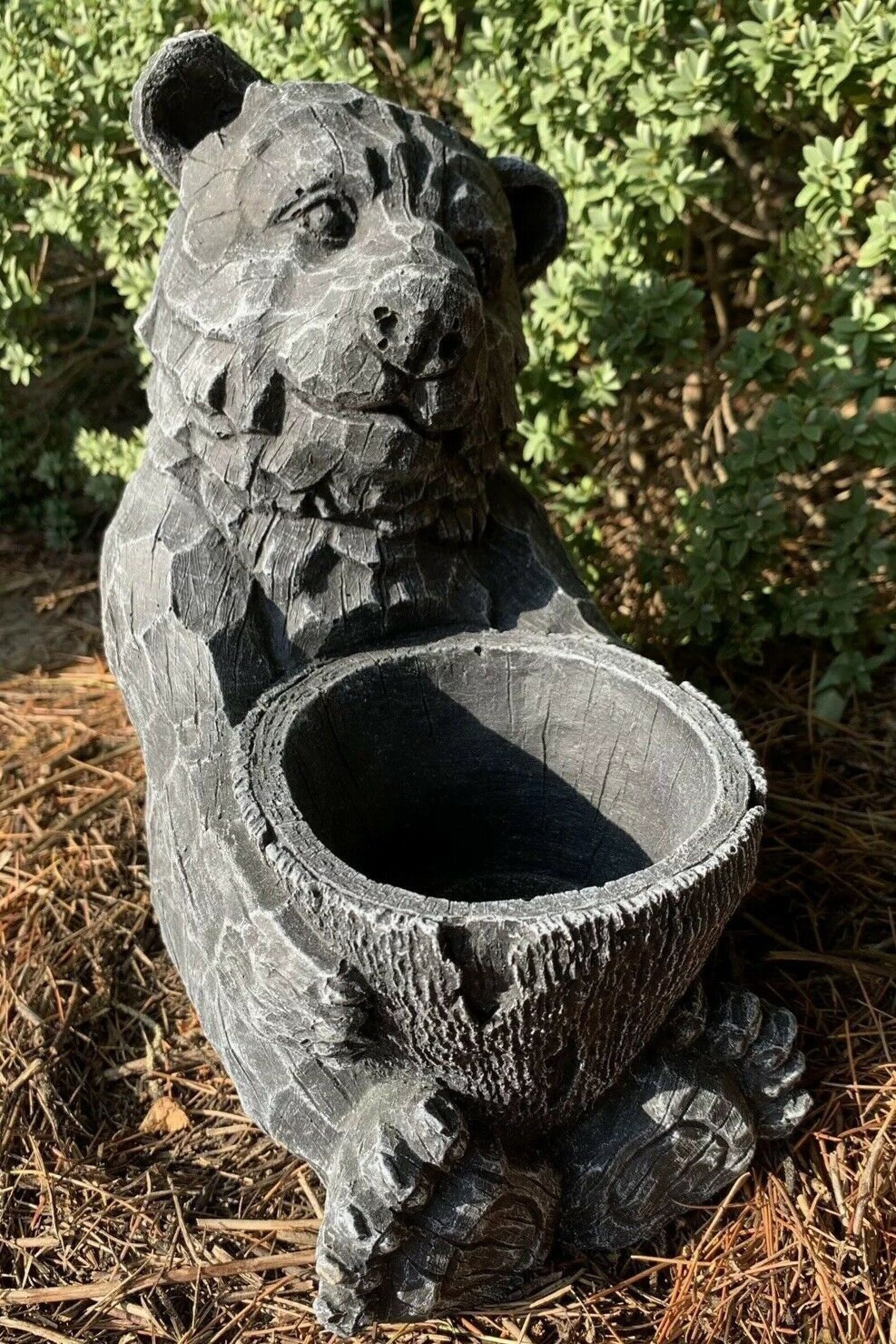 Stone Garden Detailed Bear Planter Plant Pot Black And White Ornament ...