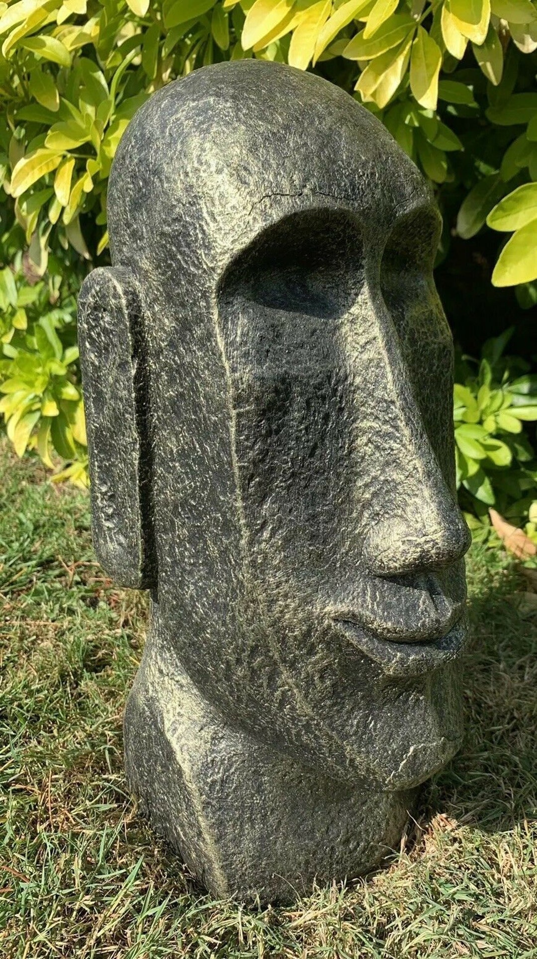 Stone Garden Easter Island Head Moai Tiki Gold Concrete Ornament - Etsy