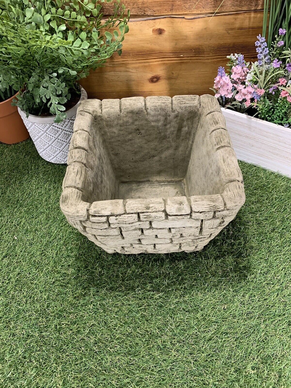 Stone Garden Stone Brick Effect Square Plant Pot Planter Ornament - Etsy UK