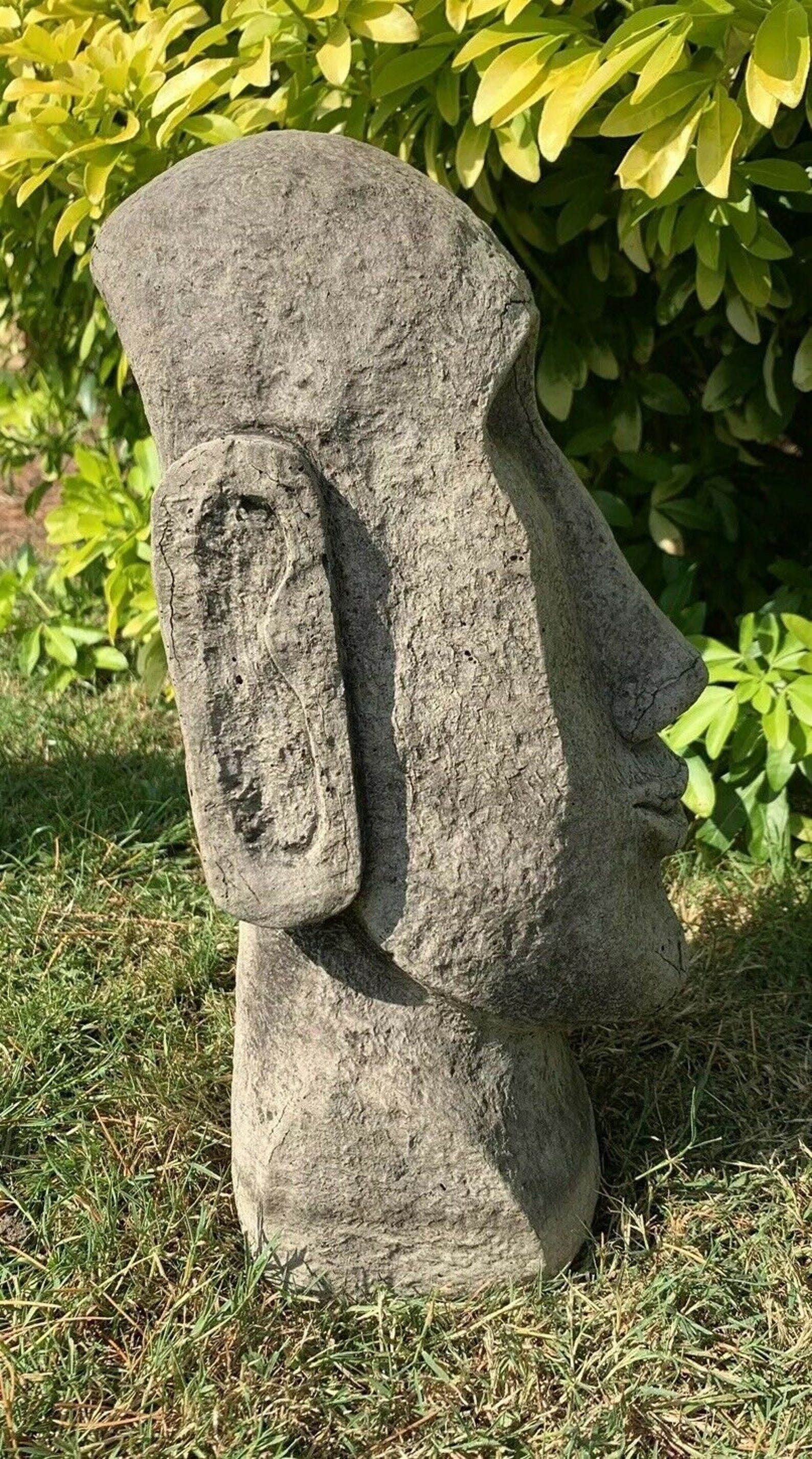 Stone Garden Easter Island Head Moai Tiki Concrete Ornament - Etsy UK