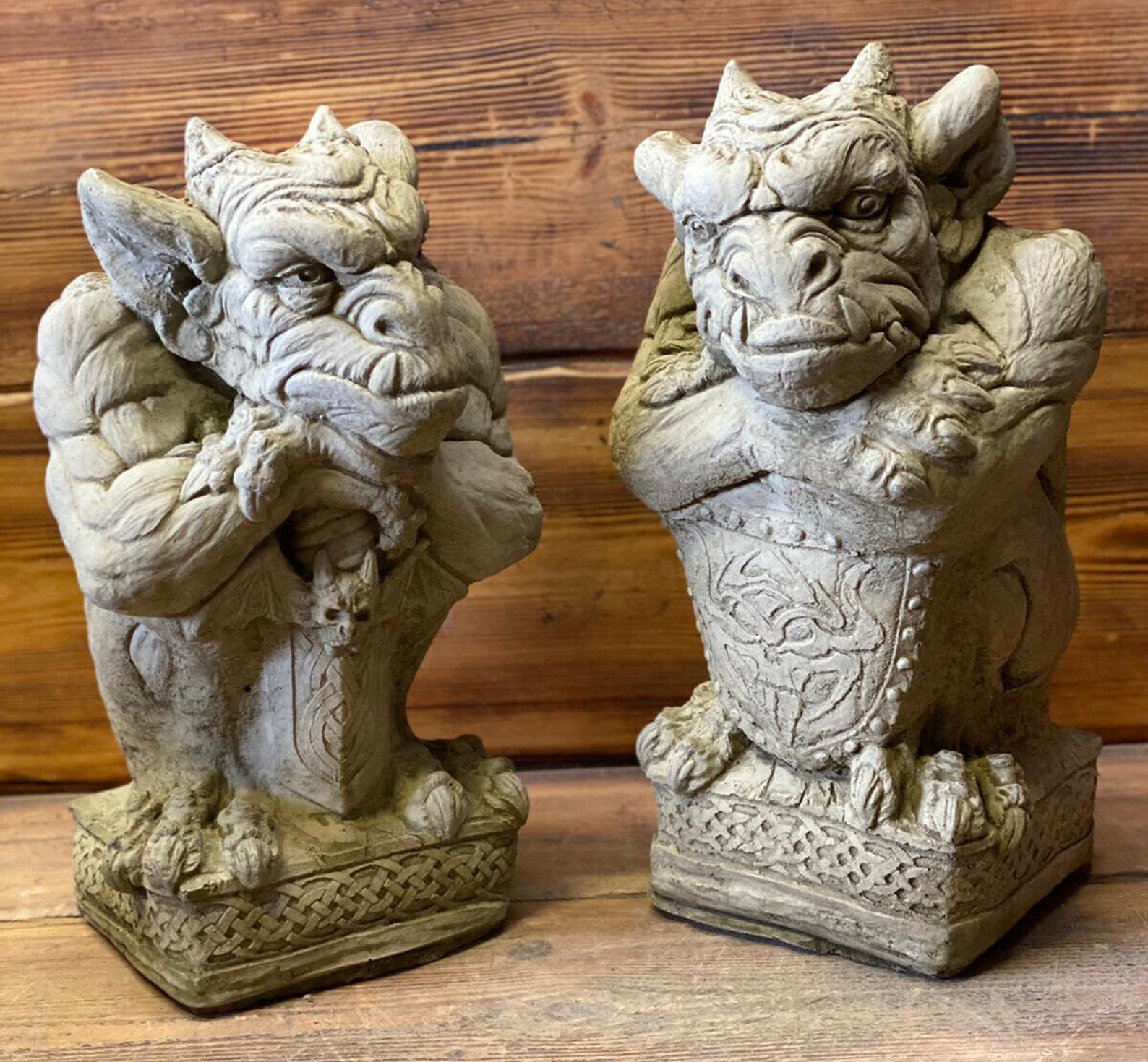 Stone Garden Large Pair of Gargoyle Gremlin Pillar Cap Statue Ornament ...
