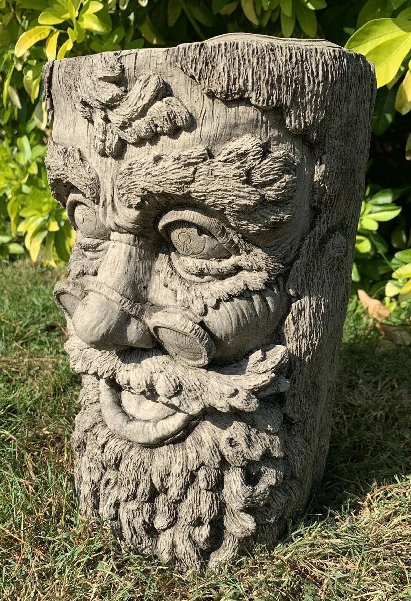 Stone Garden Green Man Tree Stump Plinth Concrete Ornament - Etsy UK