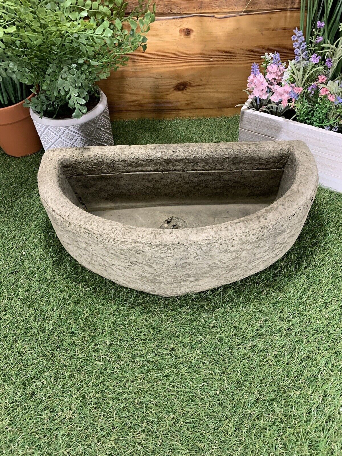 Stone Garden Half Circle Planter Plant Pot Ornament - Etsy UK