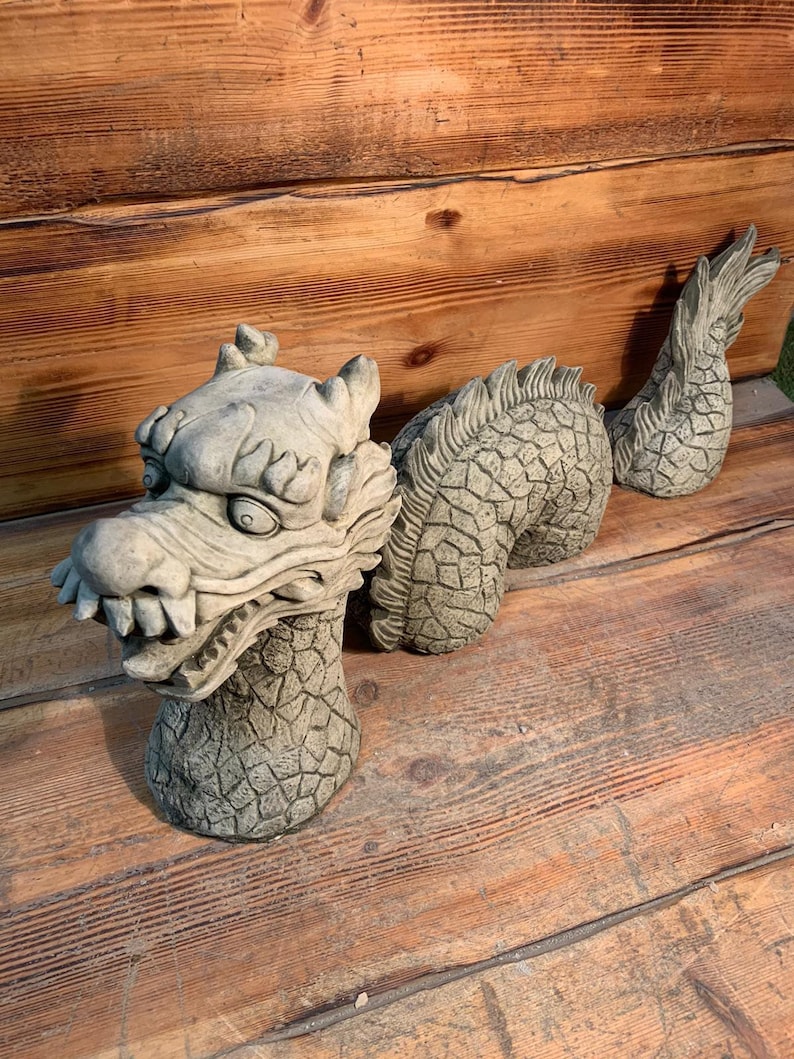 Stone Garden Chinese Dragon 3 Piece Set Statue Ornament - Etsy