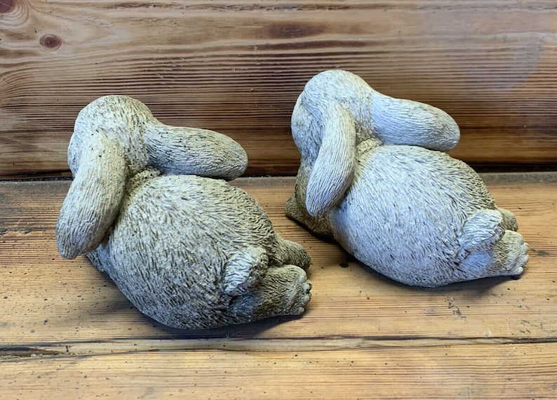 Stone Garden Pair of Cute Bunny Rabbits Hares Statue Ornament - Etsy