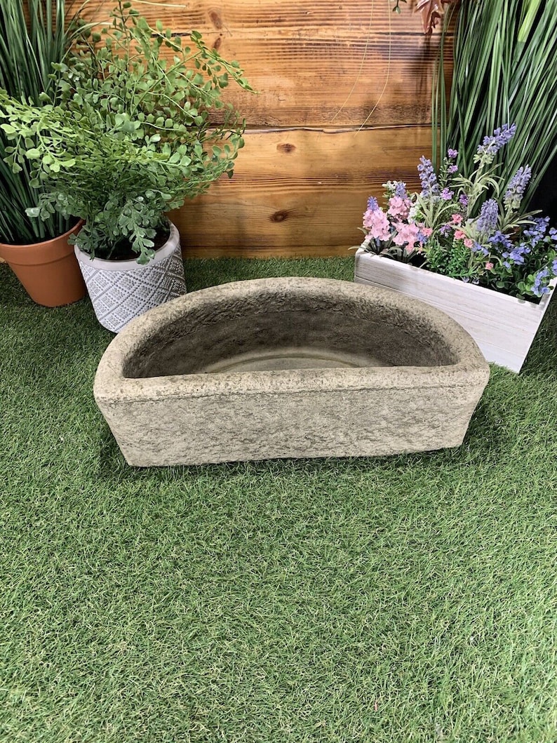 Stone Garden Half Circle Planter Plant Pot Ornament - Etsy UK