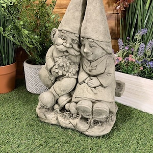 Stone Garden Stone Pair of Loving Gnomes on A Bench Gift Ornament - Etsy