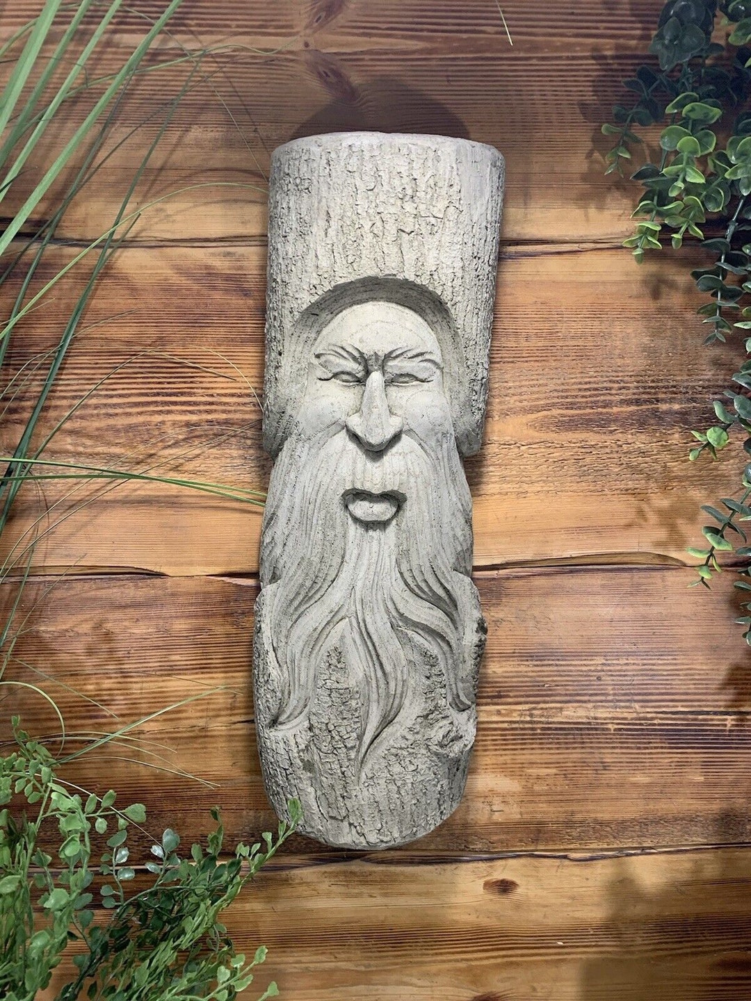Stone Garden Tree Man Green Man Large Straight Beard Hanging Plaque ...