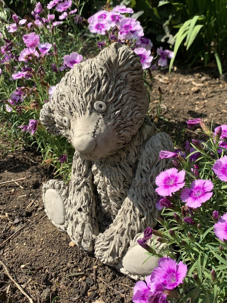 Stone Garden Cute Teddy Bear Detailed Concrete Garden Ornament | Etsy
