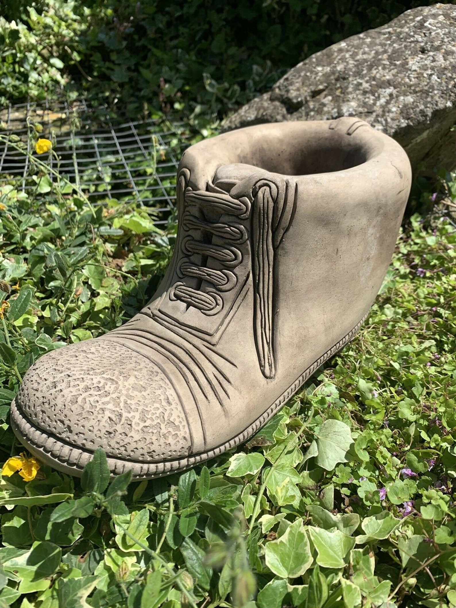 Stone Garden Detailed Boot Planter Concrete Ornament - Etsy