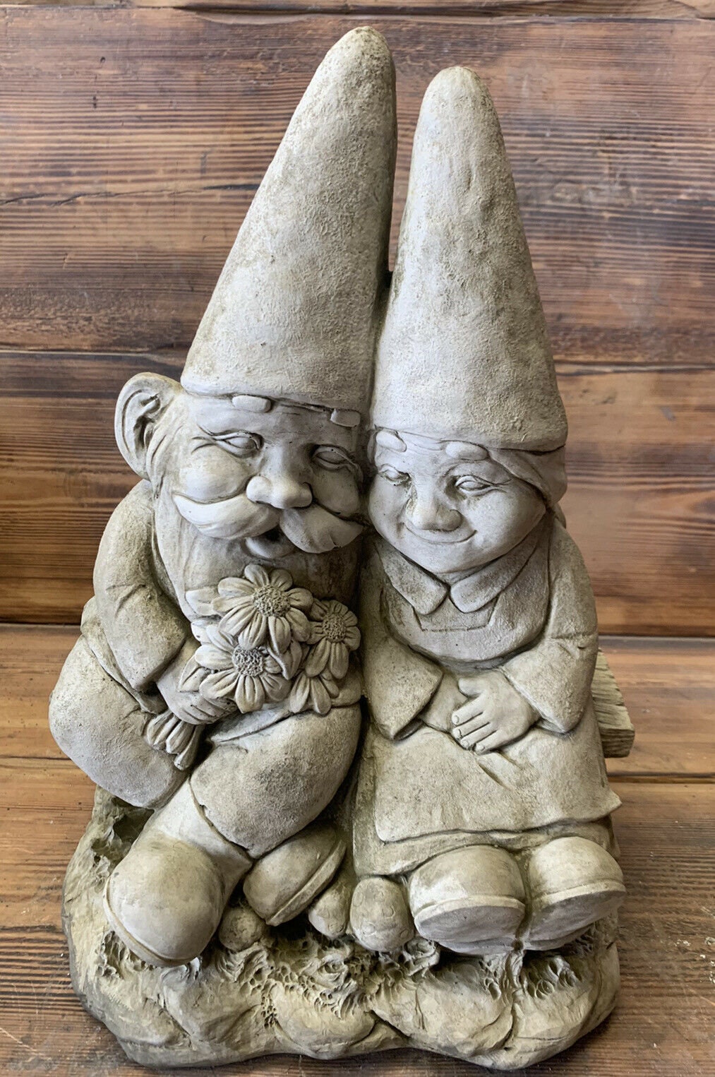 Stone Garden Stone Pair of Loving Gnomes on A Bench Gift | Etsy UK