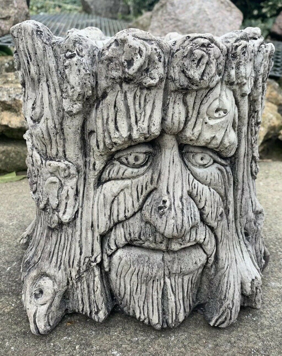 Stone Garden Tree Green Man Planter Plant Pot Cute Ornament | Etsy