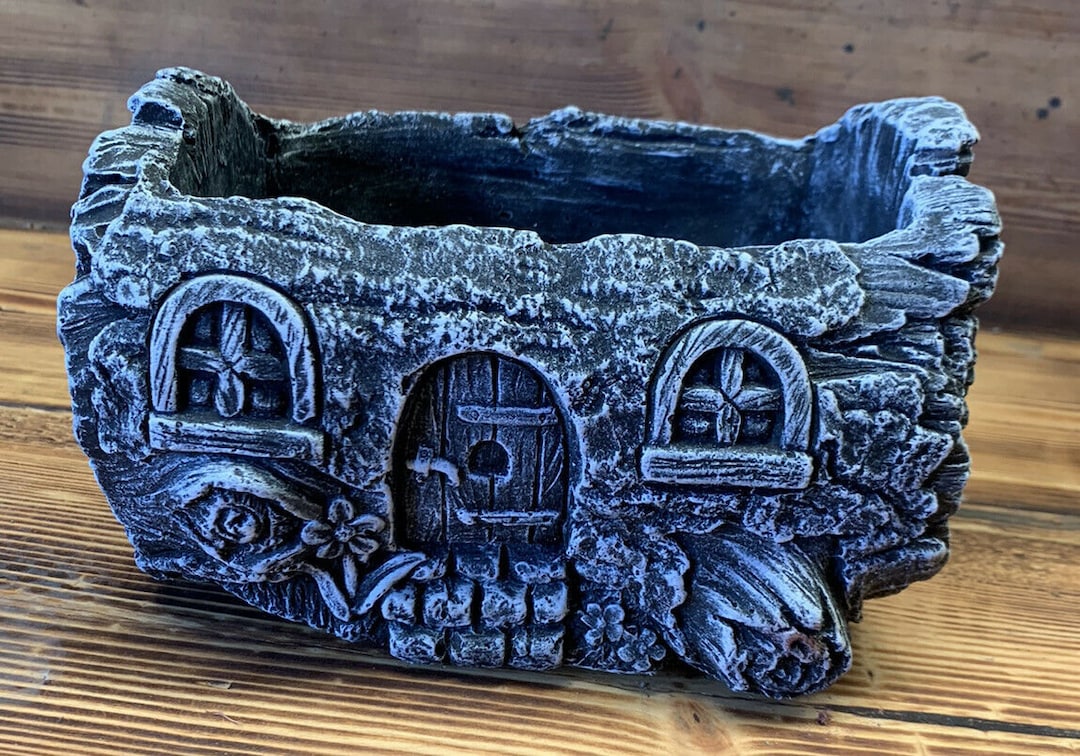 Stone Garden Tree House Log Planter Plant Pot Ornament - Etsy