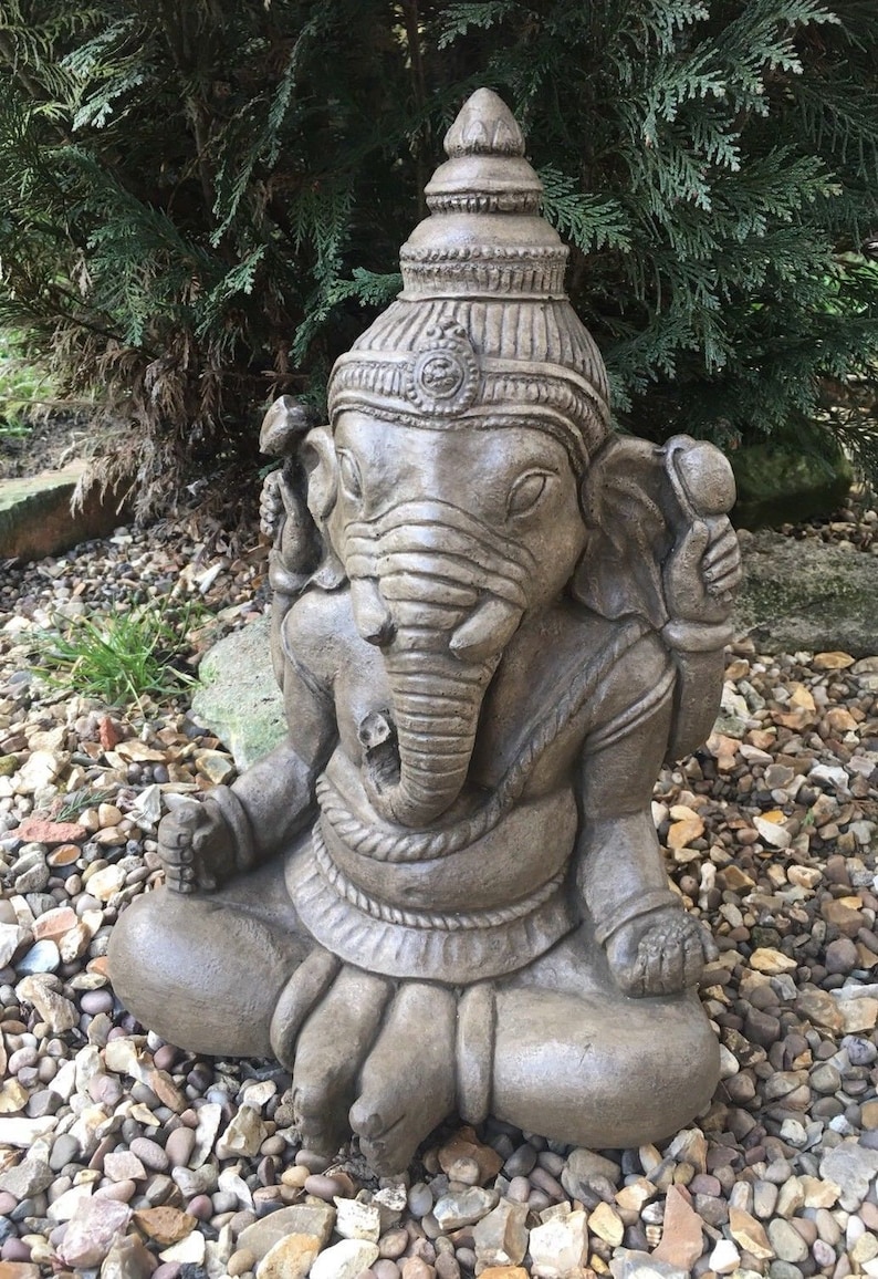 Stone Large Meditating Ganesh Elephant Praying God Buddha Garden Statue ...