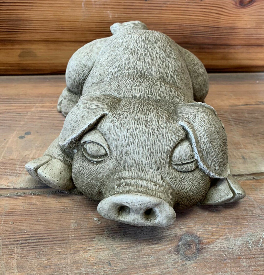 Stone Garden Laying Winking Cheeky Pig Detailed Ornament Statue - Etsy