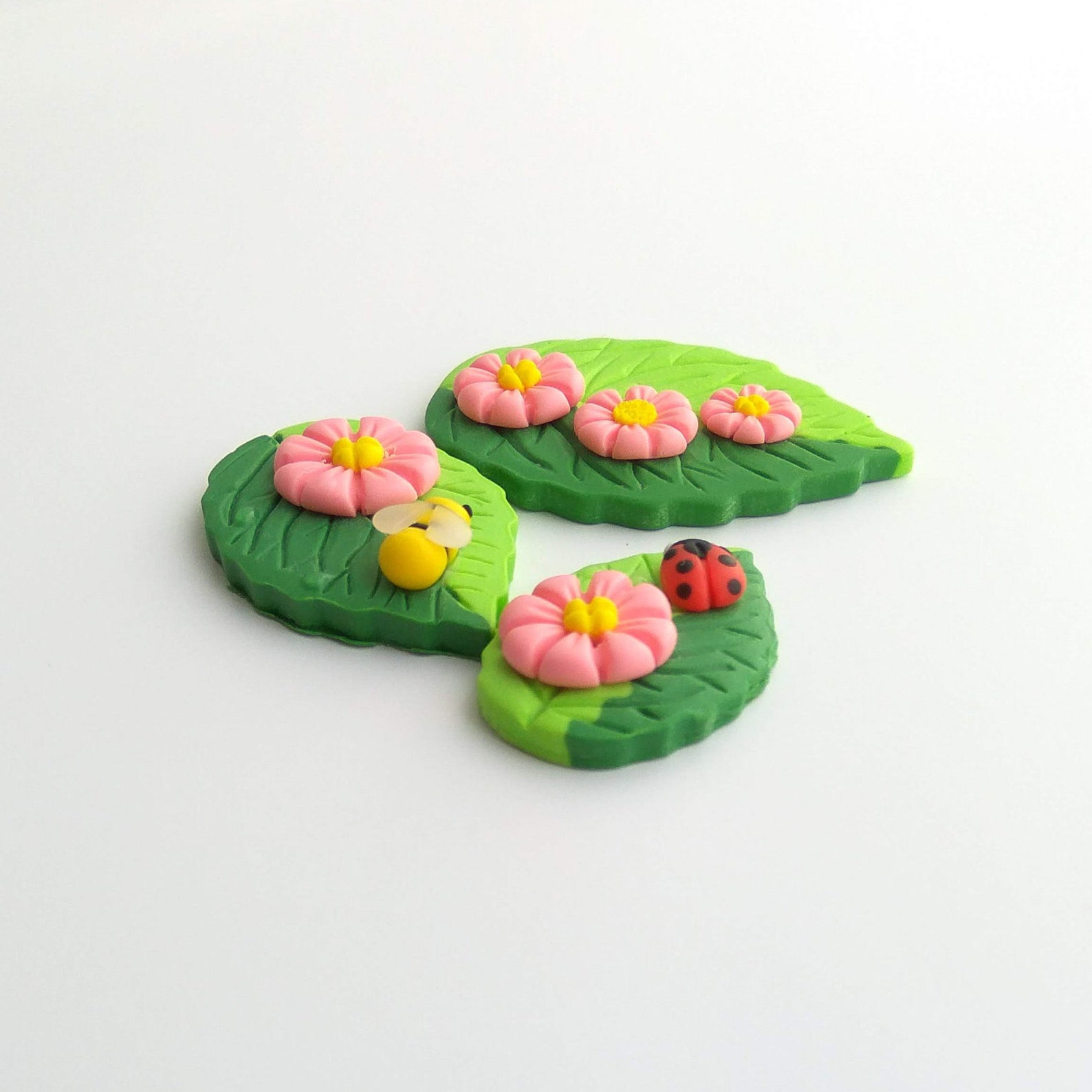 Summer Buttons Leaf Buttons Set Ladybug Buttons Girls Jewelry | Etsy