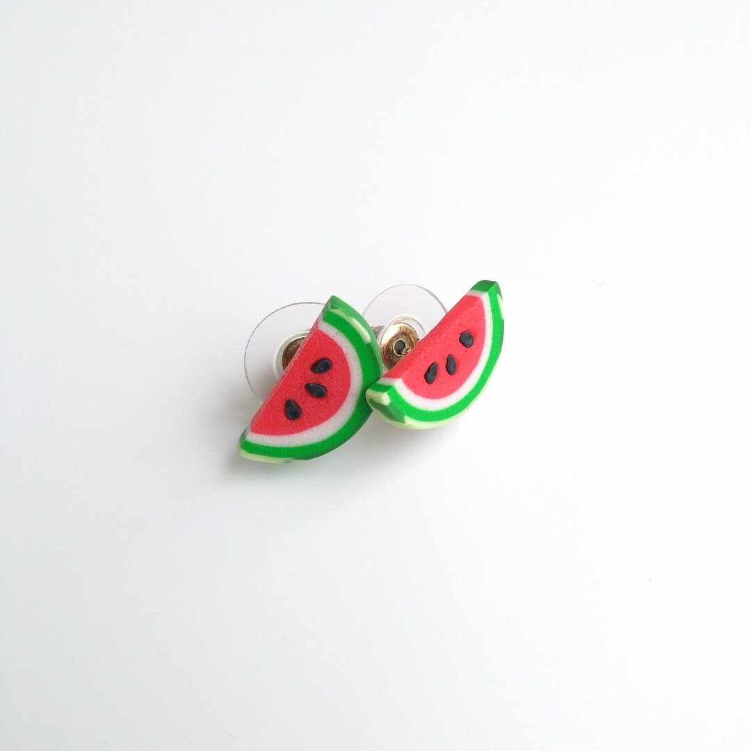 Watermelon Slice Earrings, Tiny Fruit Studs, Watermelon Lover Gift - Etsy