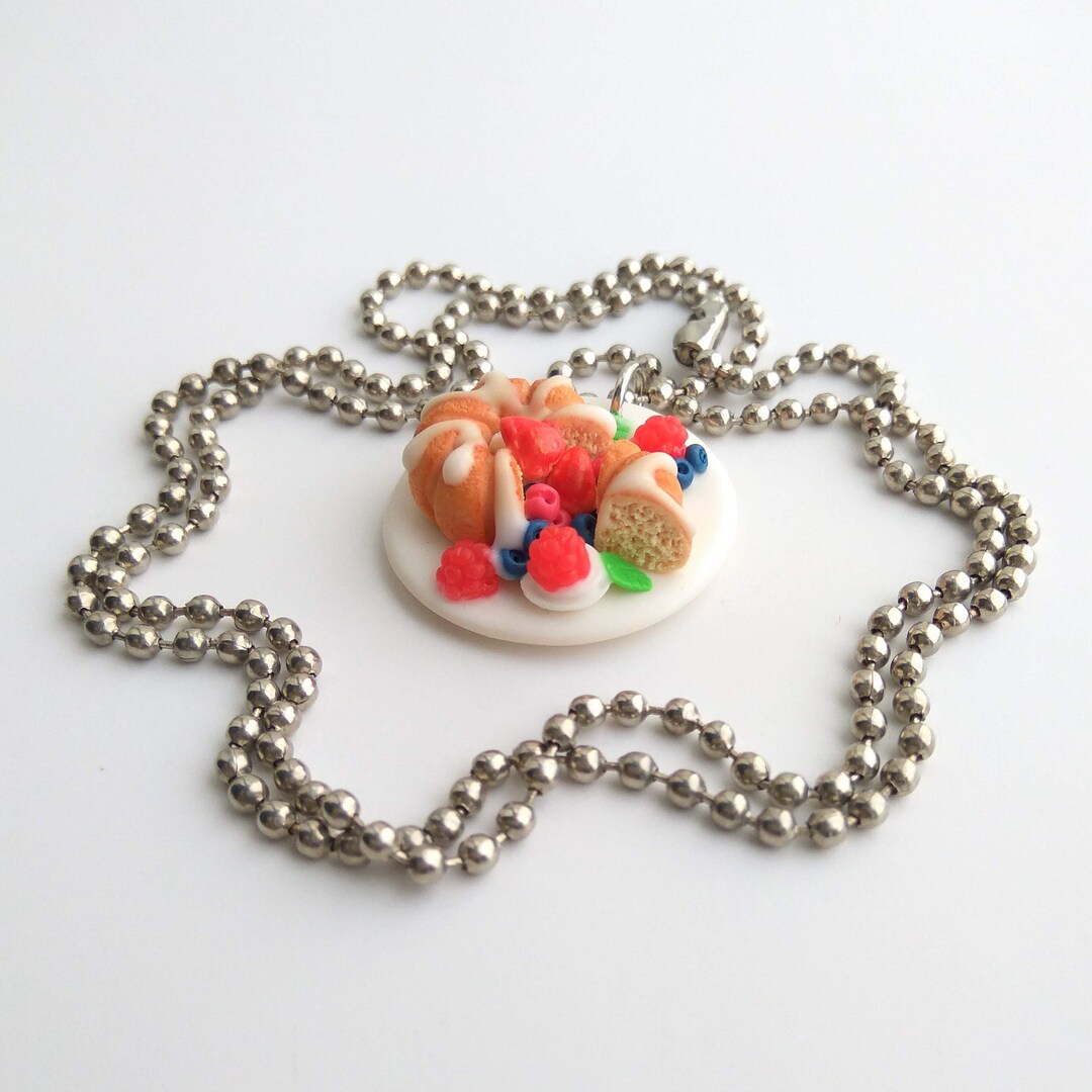 Raspberry Cake on a Plate Necklace, Pastry Jewelry, Tiny Food Jewelry ...