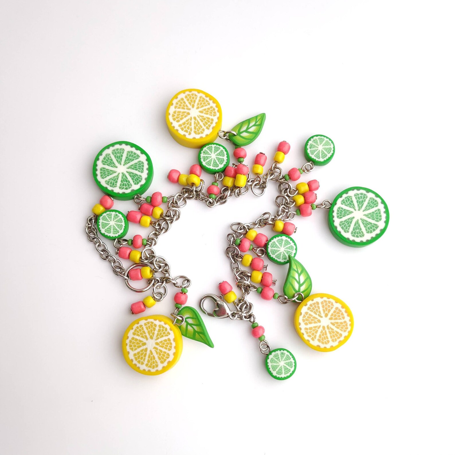 Lime Lemon Charm Bracelet/ Yellow Green Citrus Bracelet/ - Etsy