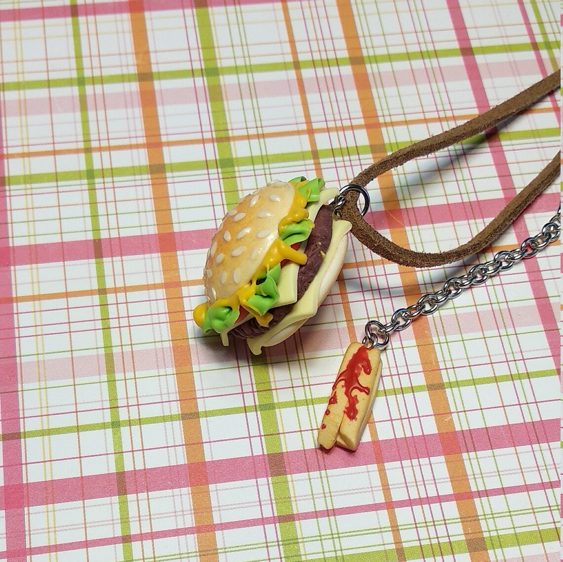 Burger Necklace Polymer Clay Food Jewelry Cheeseburger - Etsy