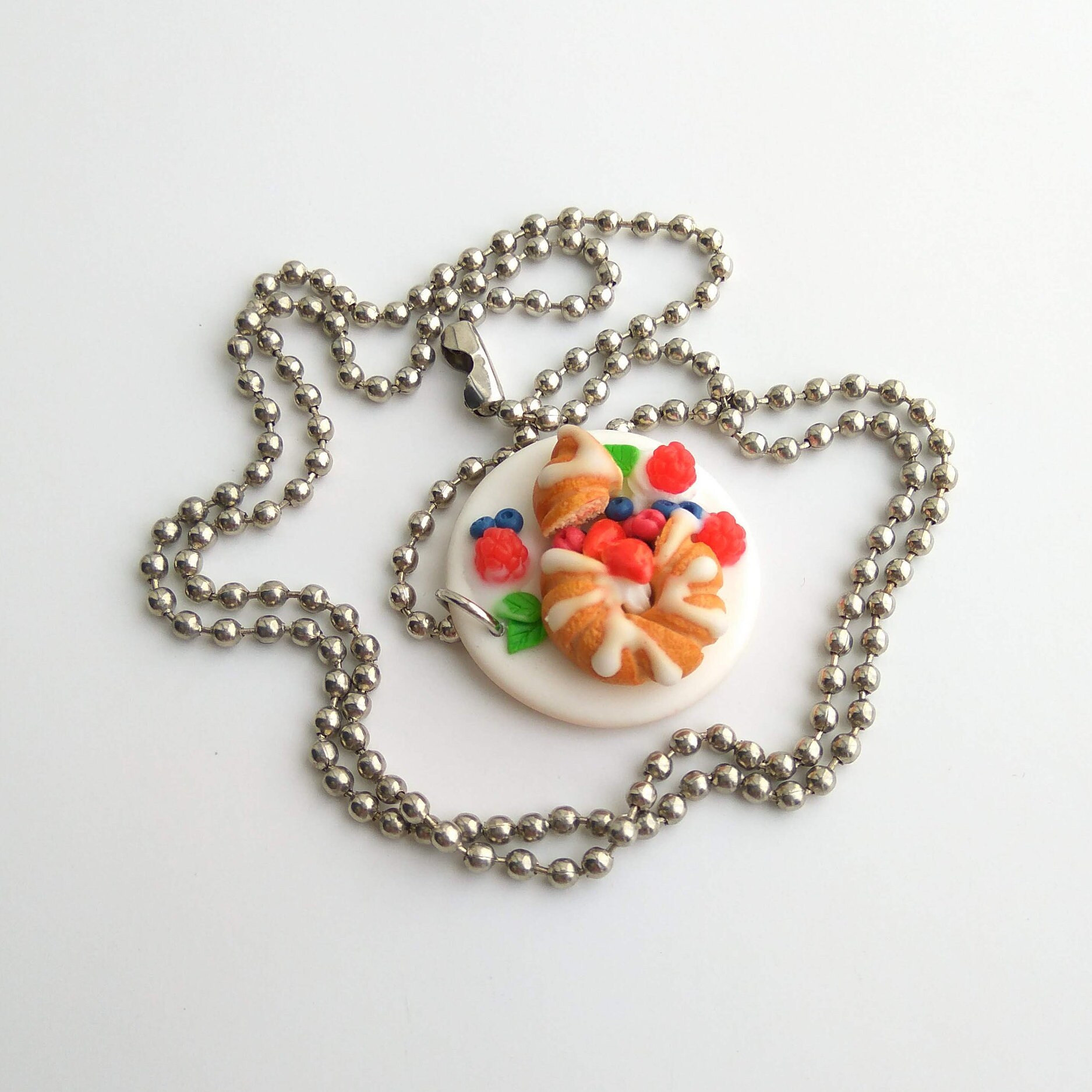 Raspberry Cake on a Plate Necklace, Pastry Jewelry, Tiny Food Jewelry ...