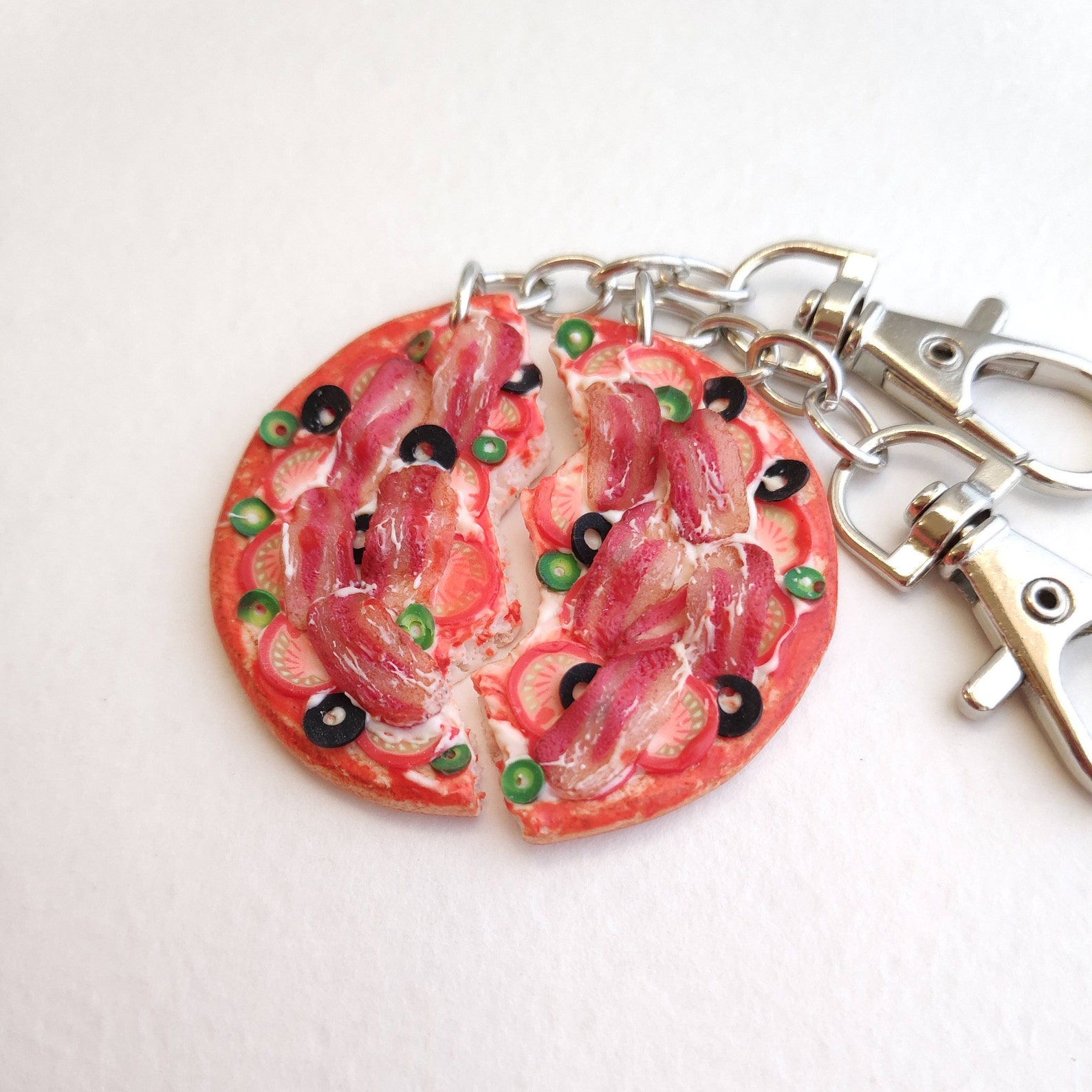 BFF Pizza Keychain Bacon Pizza Friendship Set of Two - Etsy