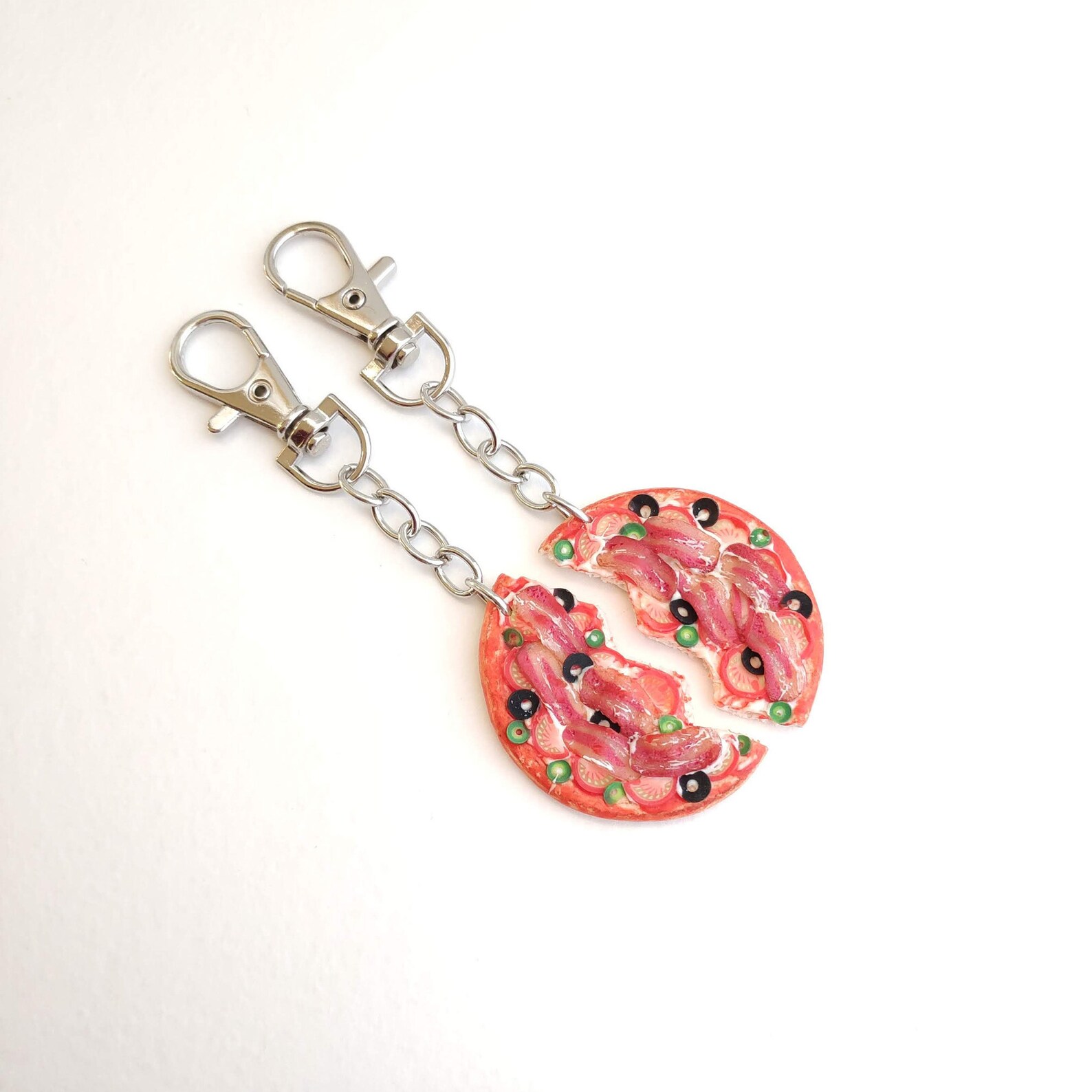 BFF Pizza Keychain Bacon Pizza Friendship Set of Two - Etsy