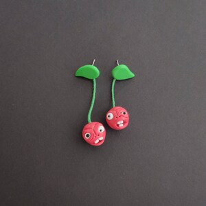 Evil Cherry Earrings, Mismatched Fruit Earrings - Etsy
