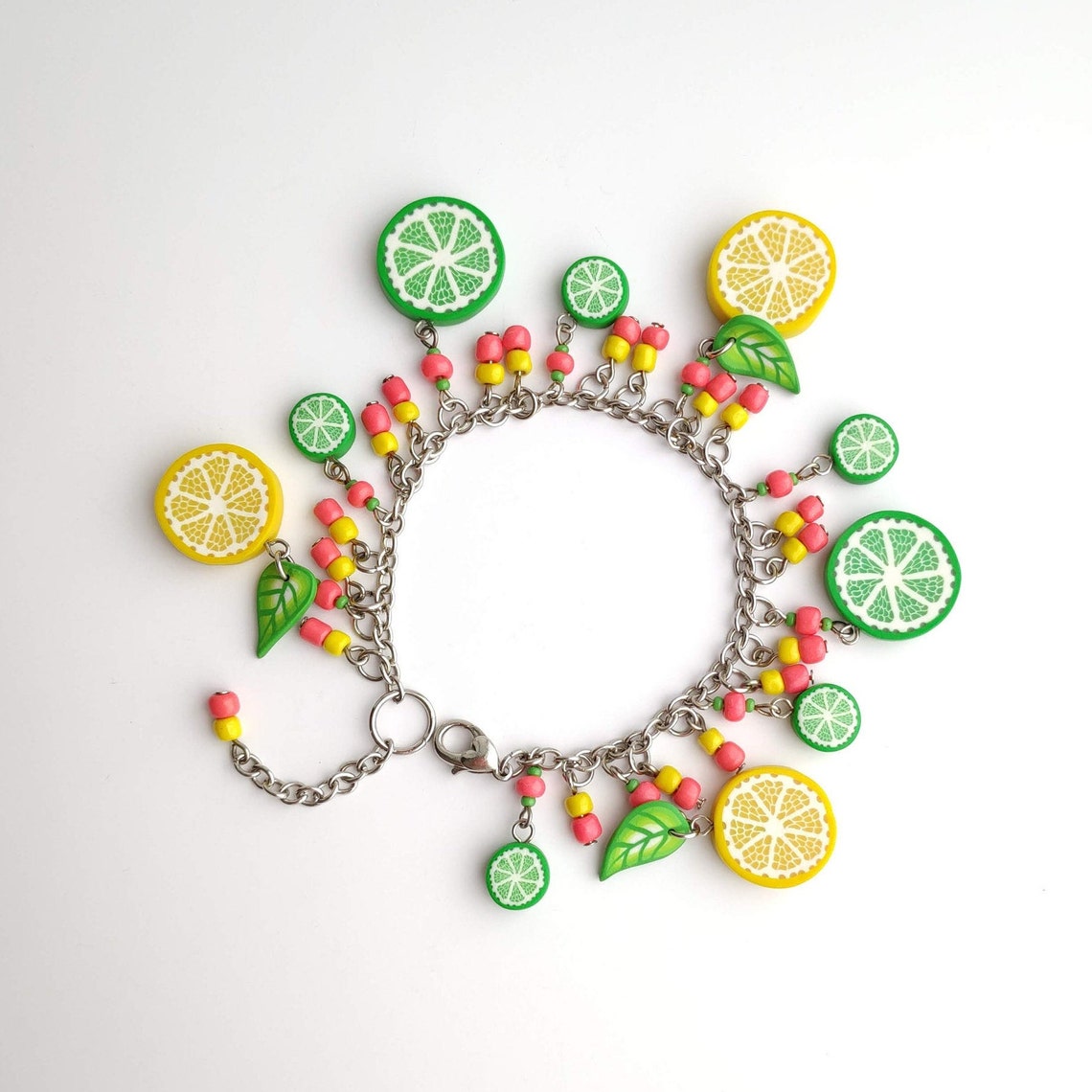 Lime Lemon Charm Bracelet/ Yellow Green Citrus Bracelet/ - Etsy