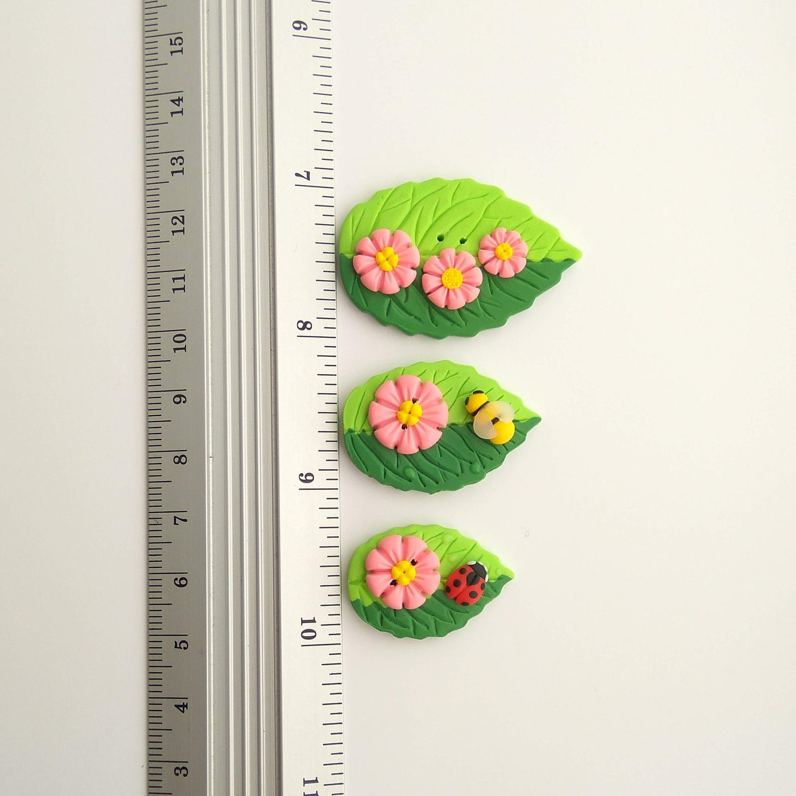 Summer Buttons Leaf Buttons Set Ladybug Buttons Girls Jewelry - Etsy