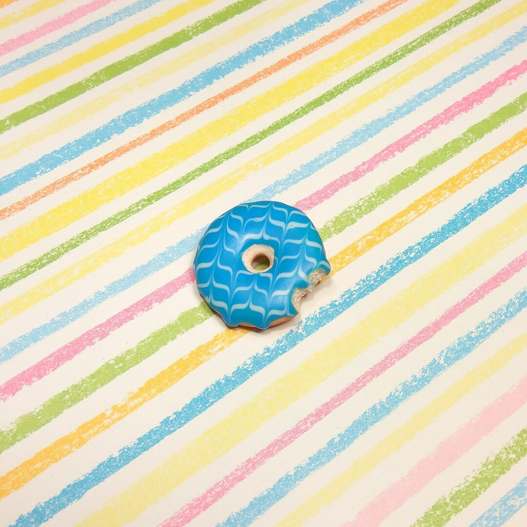 Blue Donut Brooch: Bitten Polymer Clay Food Jewelry - Etsy