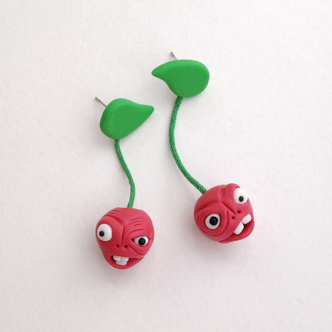 Evil Cherry Earrings, Mismatched Fruit Earrings - Etsy