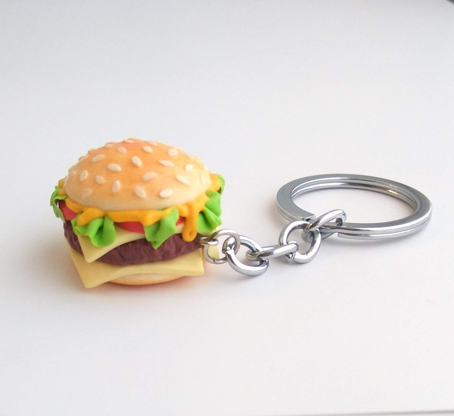 Burger keychain Hamburger jewelry Miniature Fast food | Etsy
