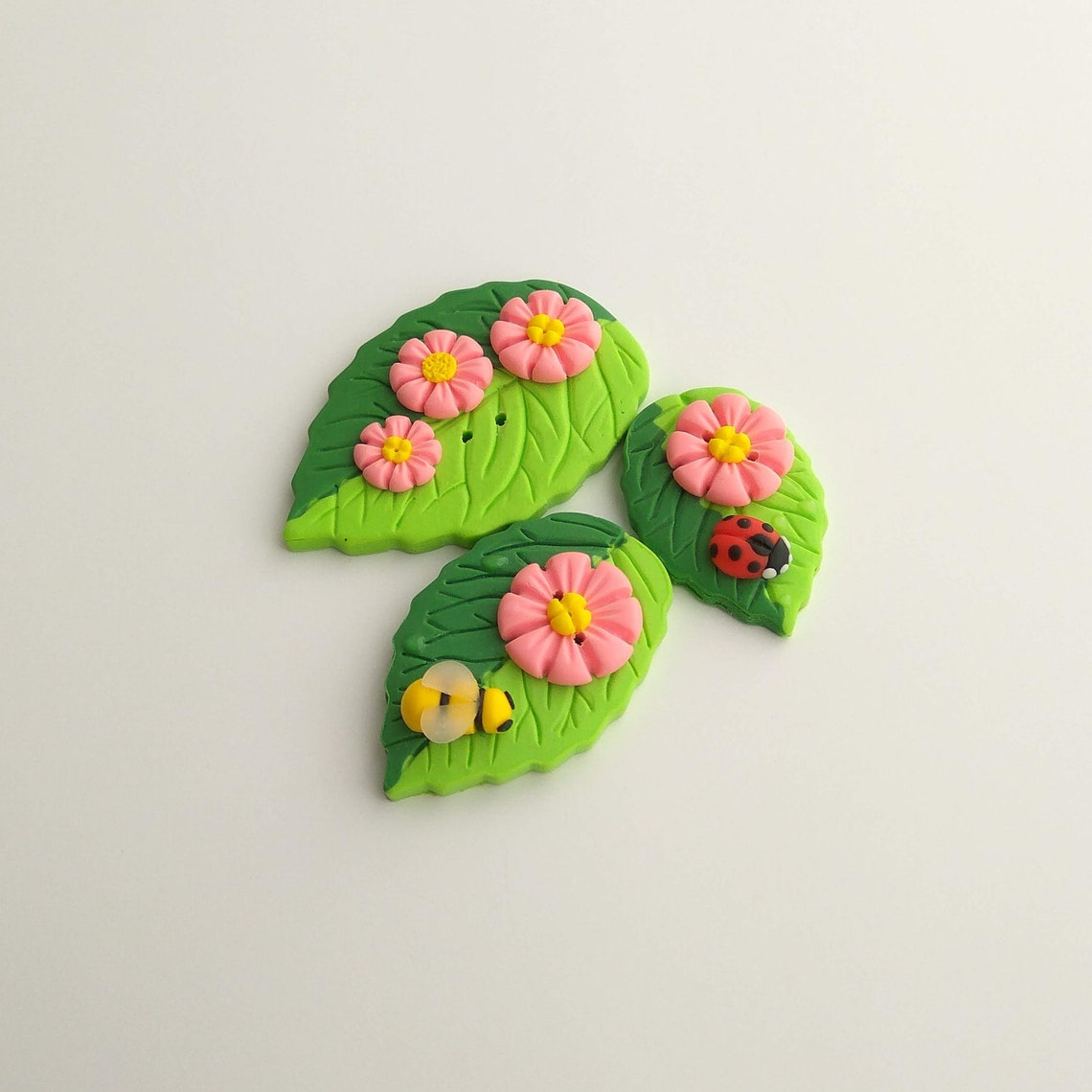 Summer Buttons Leaf Buttons Set Ladybug Buttons Girls Jewelry | Etsy