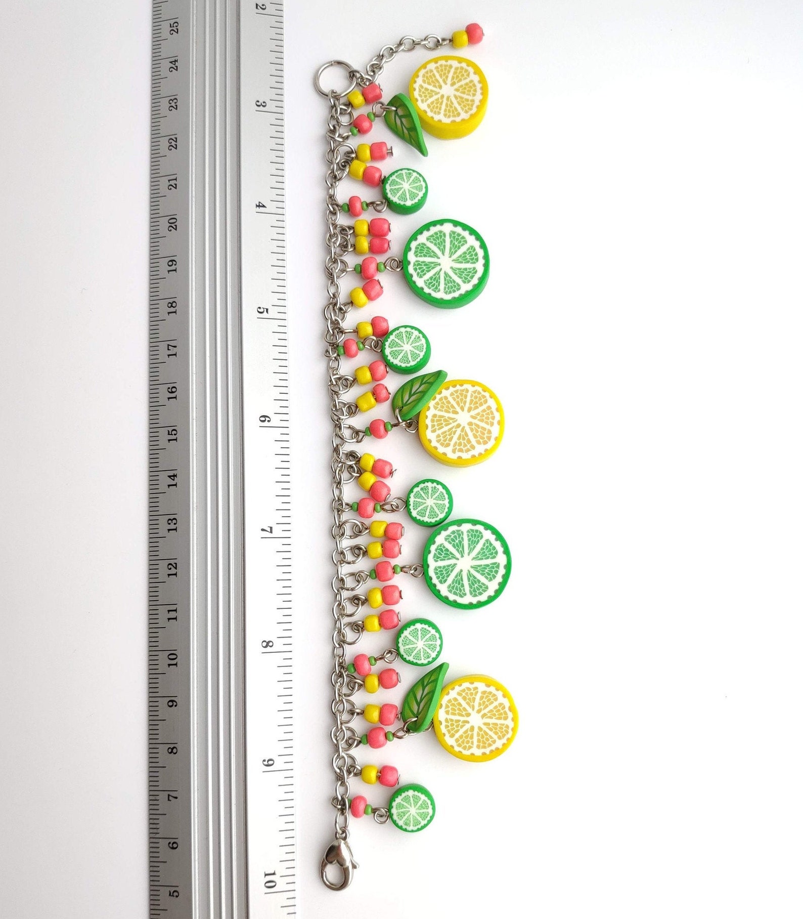 Lime Lemon Charm Bracelet/ Yellow Green Citrus Bracelet/ - Etsy